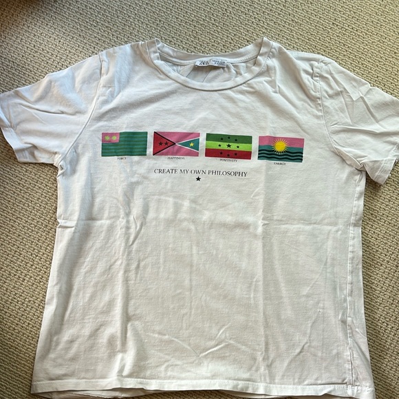 Zara | Tops | Small Zara White Flag Tshirt Create My Own Philosophy ...